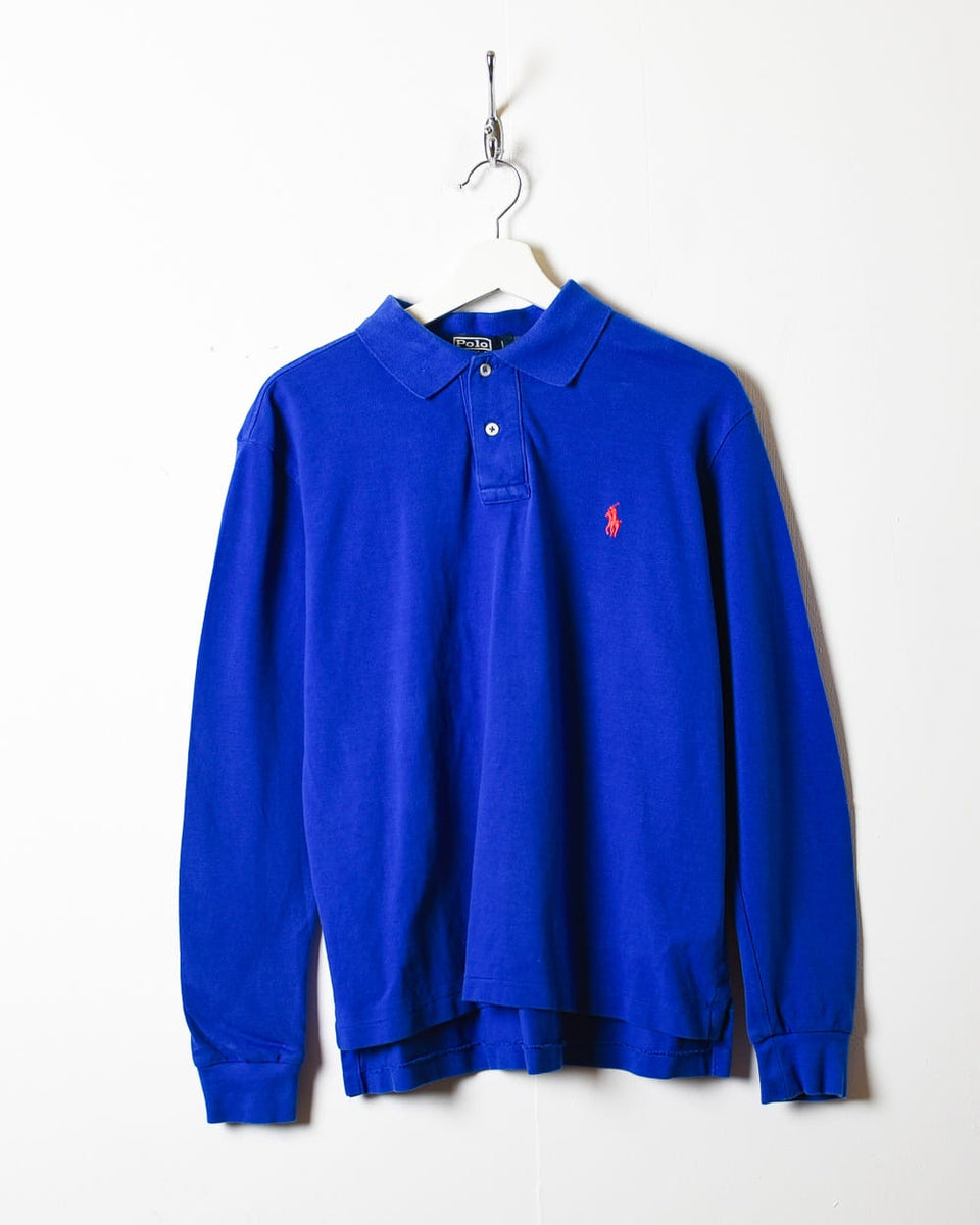 Vintage 90s Blue Polo Ralph Lauren Long Sleeved Polo Shirt - Small Cotton – Domno Vintage